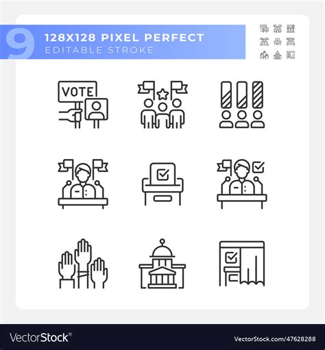 Pixel Perfect Voting Thin Line Icons Pack Vector Image