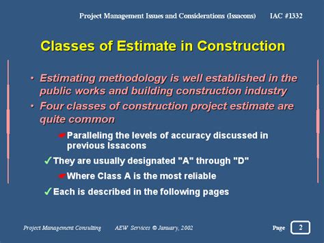 Classes Of Estimate In Construction