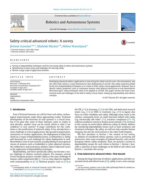 Safety Critical Advanced Robots Pdf Formal Verification Robotics