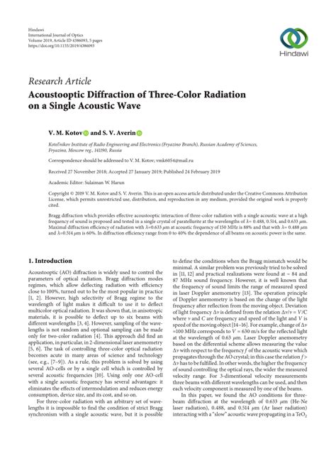 Pdf Acoustooptic Diffraction Of Three Color Radiation On A Single Acoustic Wave