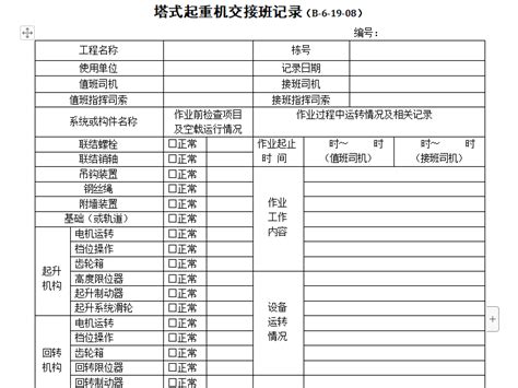 塔式起重机交接班记录 常用图表 筑龙工程监理论坛