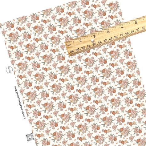 Flowers And Hearts On Cream Faux Leather Sheet Assorted Boho Floral