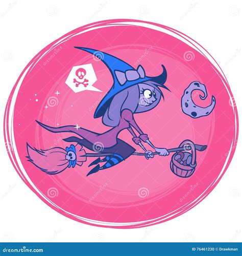 Witch Flying On Her Broom Isolated Vector Illustration For Halloween