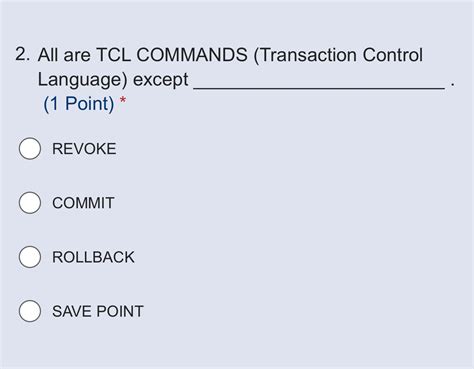 Solved All Are TCL COMMANDS Transaction Control Language Chegg