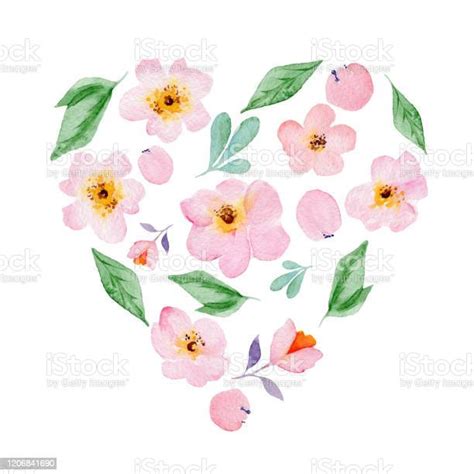 발렌타인 데이 인사말 카드 웨딩 카드 로맨틱 한 인쇄 및 스크랩 북에 대한 흰색 배경에 고립 된 꽃에서 귀여운 수채화 손 그린