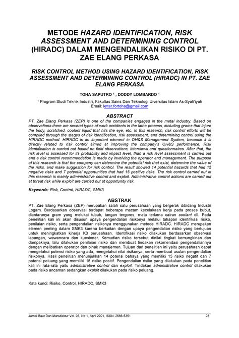 1316 Article Text 2590 1 10 20210416 Metode Hazard Identification