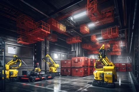 Premium AI Image Hightech Automated Warehouse With Robotic Arms Created With Generative Ai