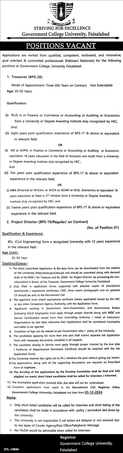 Government College University Faisalabad Gcuf Jobs 2024 2025 Job