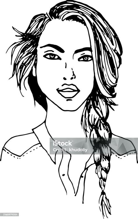 Sketch Of A Beautiful Girl With Long Braid Stock Illustration