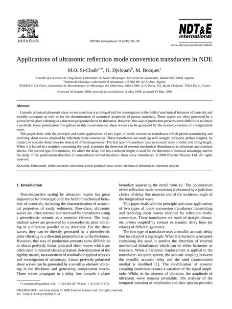 Pdf Applications Of Ultrasonic Reflection Mode Conversion Transducers