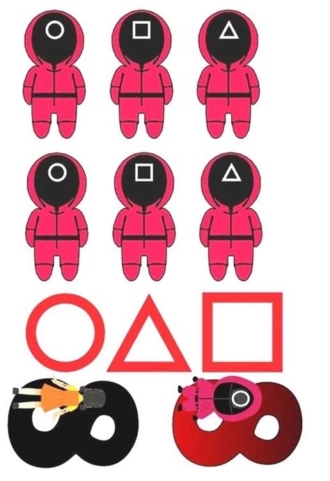 Игра в кальмара цифра 8 Шаблоны печати Рисунки черепа Бумажные куклы