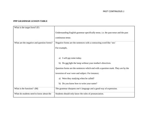 50 Minute Ppp Lesson Introducing Past Continuous Tense