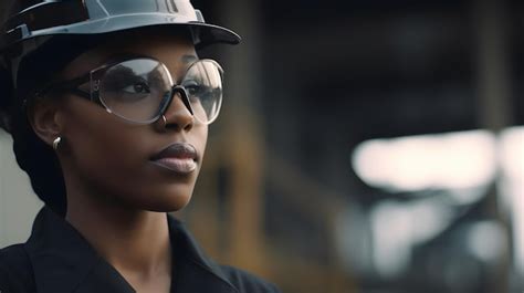 Premium Ai Image A Woman Wearing A Hard Hat And Safety Glasses Stands