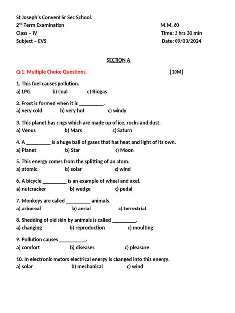 Class 4 Evs Question Bank Pdf
