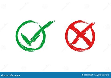 Acceptance And Rejection Symbol Vector Buttons For Vote Election Choice Circle Brush Stroke