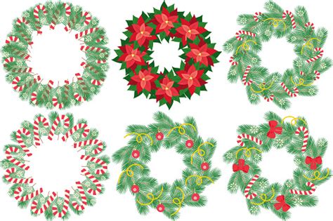 크리스마스 또는 새해는 상록 나뭇 가지와 포인세티아 화환을 장식했습니다 서클 프레임 세트 6 템플릿 0명에 대한 스톡 벡터 아트 및 기타 이미지 Istock