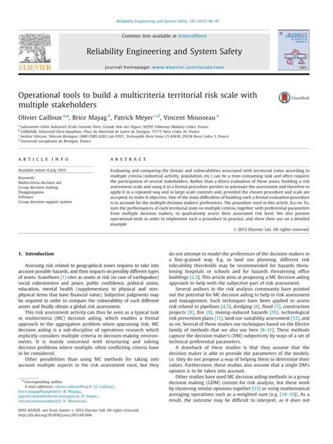 Pdf Operational Tools To Build A Multicriteria Territorial Risk Scale