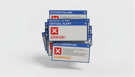 Stacked Computer Error Message Windows Displaying Critical Alerts Stock