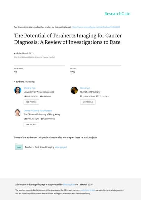 The Potential Of Terahertz Imaging For Cancer Diagnosis Pdf Physics Science