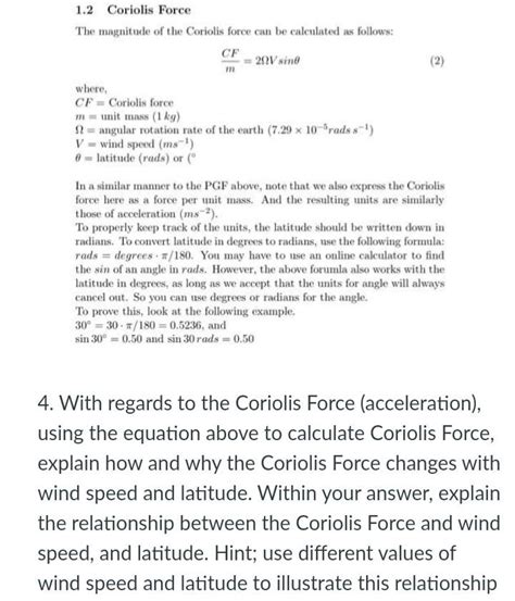 Solved 1 2 Coriolis Force The Magnitude Of The Coriolis