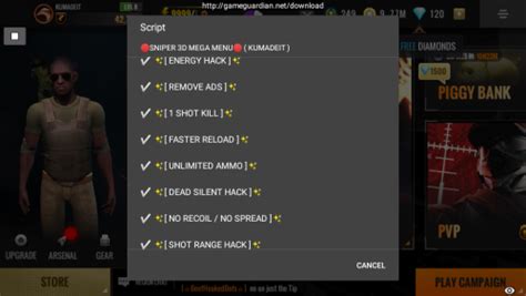 Sniper 3d Mod Menu Gold Menu Lua Scripts Gameguardian