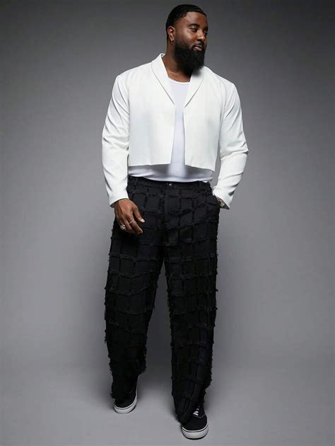 Manfinity Nxtstreet Plus Size Men Loose Cut Out Check Pattern Long Woven Suit Pants Black