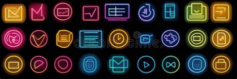 Colorful Neon Icons Representing Various Digital Activities And Functionalities In A Dark
