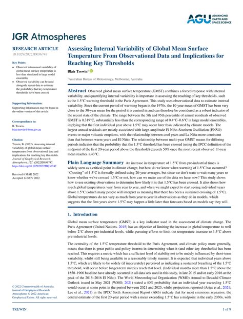 Assessing Internal Variability Of Global Mean Surface Temperature From Observational Data And