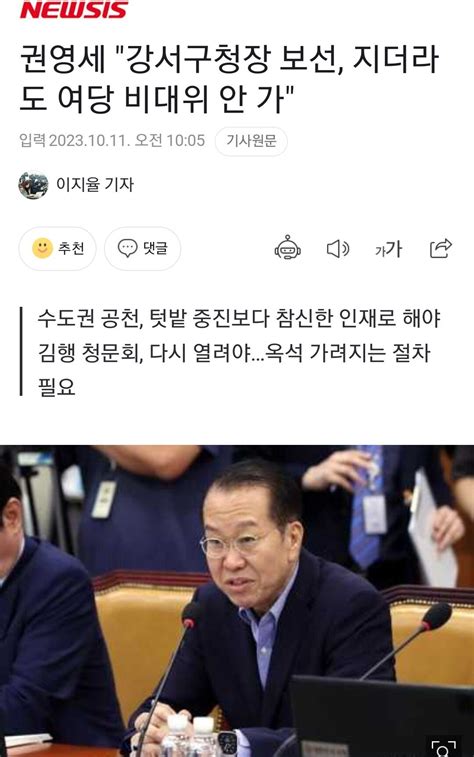 권영세 강서구청장 보선 지더라도 여당 비대위 안 가 정치시사 에펨코리아