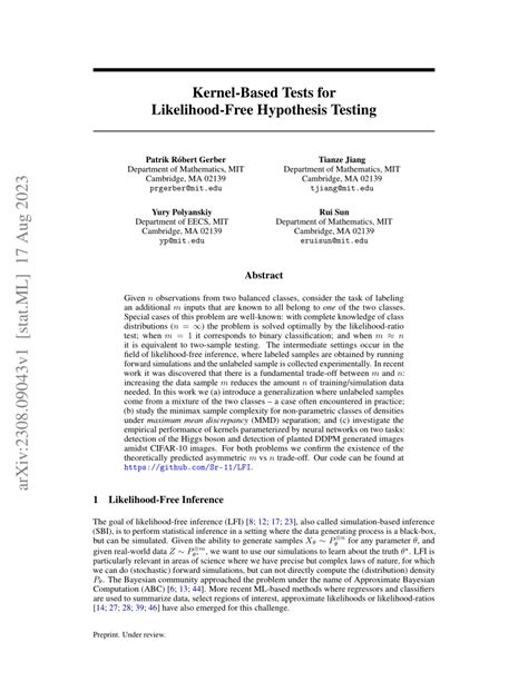 pdf kernel based tests for likelihood free hypothesis testing