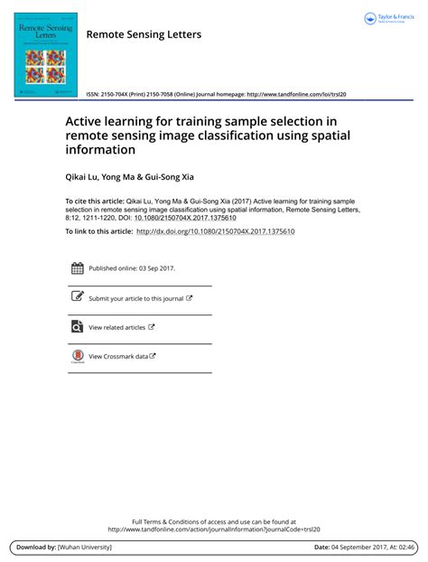 Pdf Active Learning For Training Sample Selection In Remote Sensing
