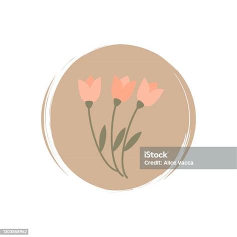 튤립 꽃이 있는 귀여운 로고 또는 아이콘 벡터 브러쉬 텍스처가 있는 원 그림 소셜 미디어 스토리 및 하이라이트 귀여운에 대한 스톡 벡터 아트 및 기타 이미지 Istock