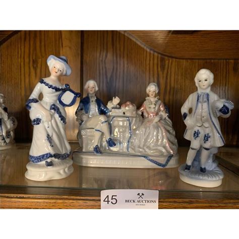 Victorian Porcelain Figurines With Blue And White Glaze Beck Auctions Inc