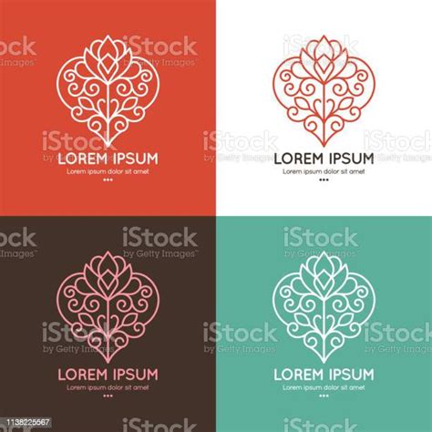 선형 꽃 엠 블 럼 우아하고 고전적인 요소 보석 미용 및 패션 산업에 사용할 수 있습니다 로고 모노 그램 초대장 전단지 메뉴 브로셔 배경 또는 원하는 아이디어에 적합 합니다