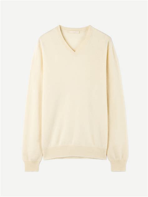 Mens Essential Cashmere V Neck Sweater White Gobi Cashmere