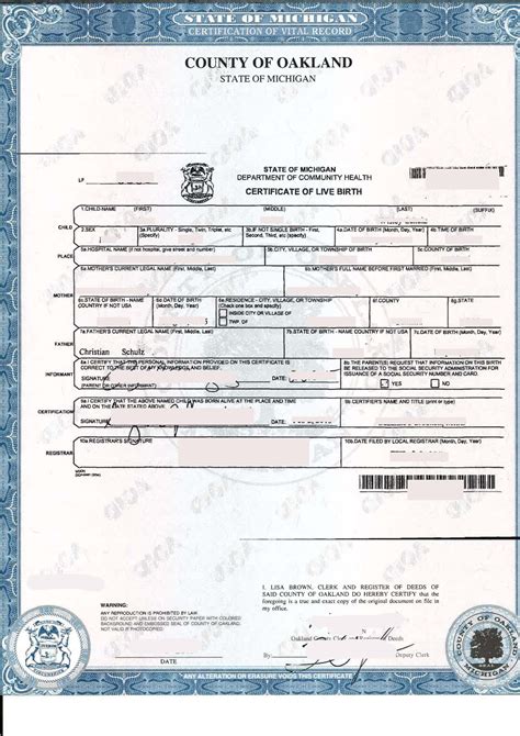 Certificate of live birth Michigan USA Beglaubigte Übersetzungen