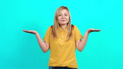 Embarrassed Shy Young Girl Smiling Posing Flirting Fixes Her Hair