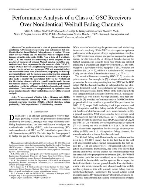 Pdf Performance Analysis Of A Class Of Gsc Receivers Over