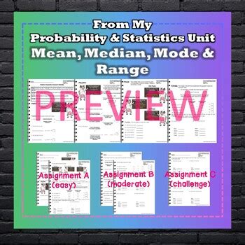 Pre Algebra Mean Median Mode Range Notes Differentiated Homework