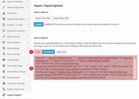 How To Import Export Options Panel Settings PointFinder Documentation