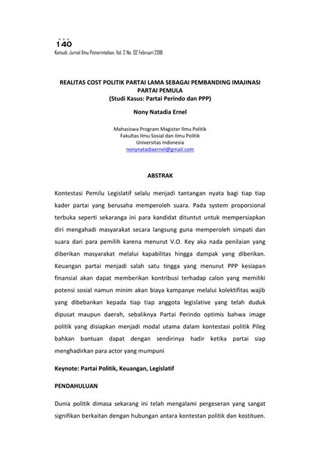 Pdf Realitas Cost Politik Partai Lama Sebagai Pembandi Ng Imajinasi