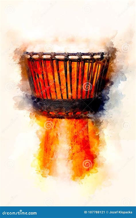 Original African Djembe Drum With Leather Lamina And Softly Blurred