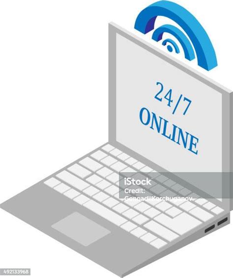 평편 3d 제품의 등각투영 노트북 아이콘크기 Wi Fi 24시간 온라인 2015년에 대한 스톡 벡터 아트 및 기타 이미지