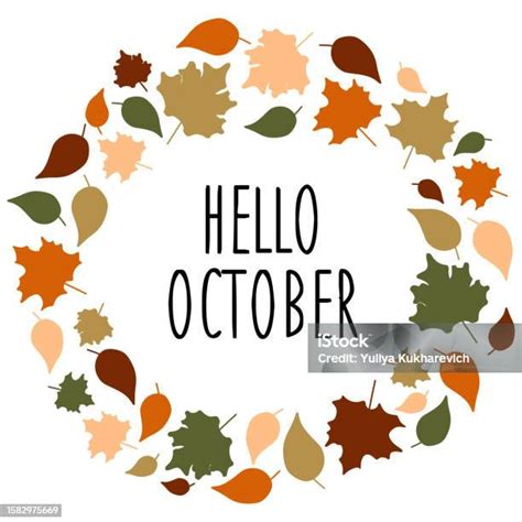 가을은 흰색으로 분리된 글자가 있는 화환입니다 따뜻한 색상 단풍 벡터 라운드 프레임 엽서 장식 배너 단풍잎 원형 테두리가 있는 계절 10월 그림 0명에 대한 스톡 벡터 아트