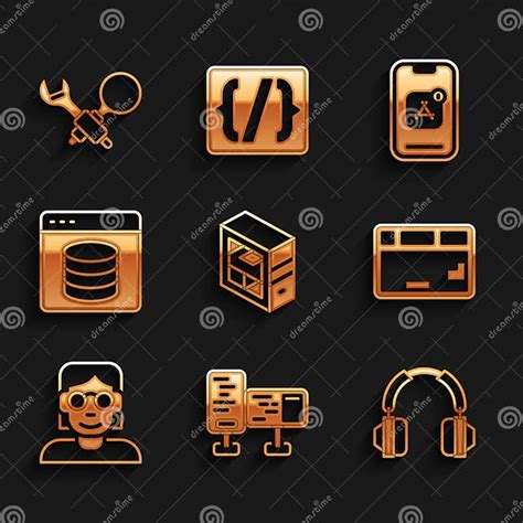 Set Computer Monitor Screen Headphones Keyboard Hacker Coder