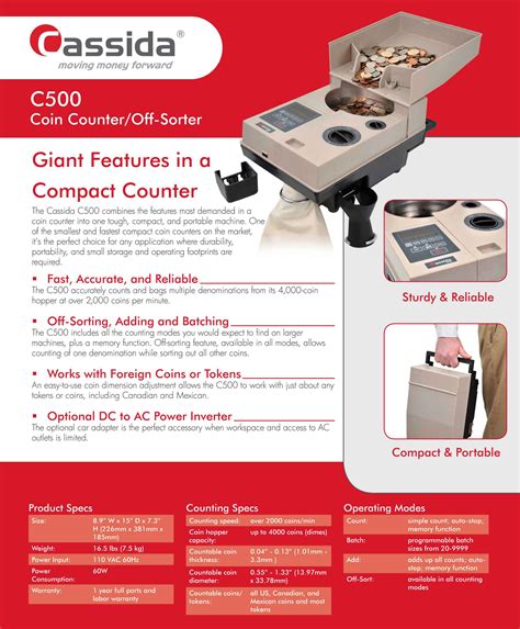 Cassida C500 Heavy Duty Portable Coin Counter And Off Sorter Coin Sorters