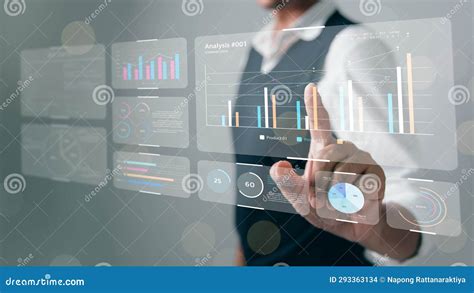 The Analyst Works On A Laptop Showing Data Business Analysis And Data Management System With Kpi