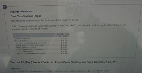 Solved Required Information Cost Classifications Algo The Chegg Com