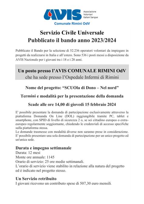 Servizio Civile Universale Pubblicato Il Bando Anno AVIS Provinciale Rimini