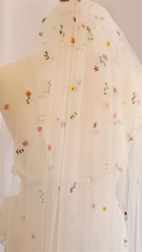Multicoloured Colourful Flower Veil Hand Embroidered Veil